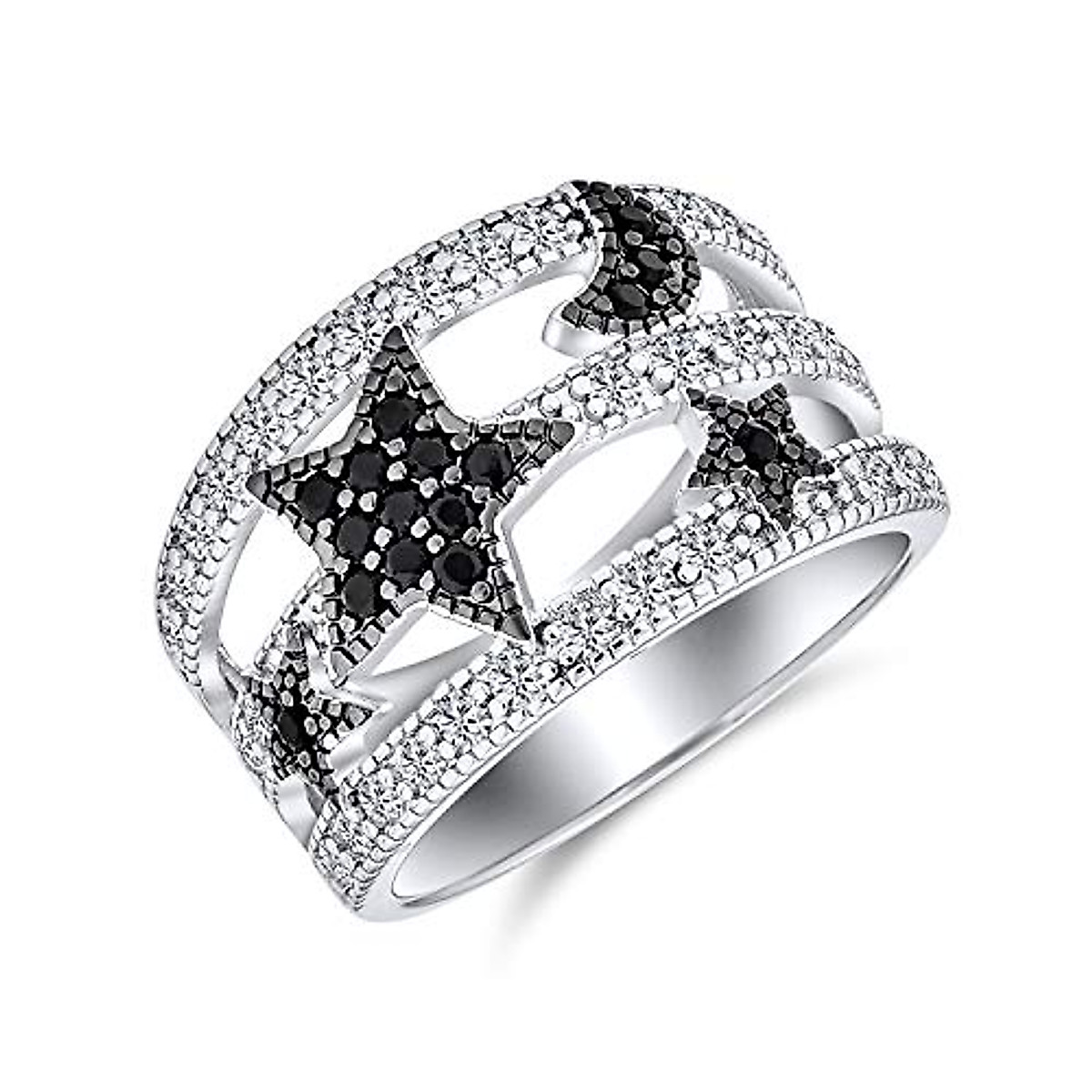 Bling Jewelry Stars and Moon Simulated Onyx Pave CZ Astrology Cocktail Ring,Black,7