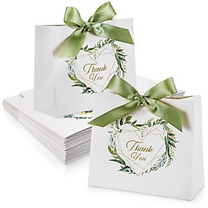 Teling 50 Pack Small Thank You Gift Bags 4.5 x 1.8 x 3.9 In Mini Thank You Favor Bags Bulk Small Paper Bags with Bow Ribbon Thank You Gift Wrap Bags for Birthday Baby Shower Wedding Party, Green