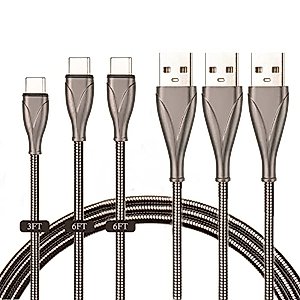 CGCWW USB Type C Cables 3Pack (3/6/6FT), USB A to USB C Cables, Metal Braided Cable Cord Data Transfer Cable with Multi Charging Compatible with Most Type C Devices