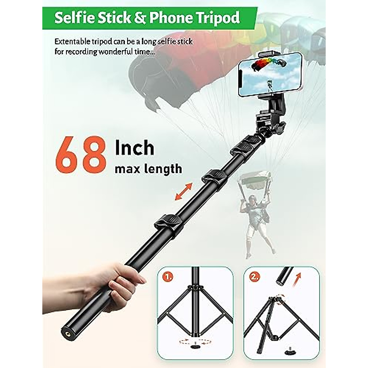 Nineigh Tripod for Cell Phone, 76" Phone Tripod with Gooseneck & Remote, Selfie Stick Portable Tripods Video Recording Photo Vlog, Compatible with iPhone Plus Cellphone Camera