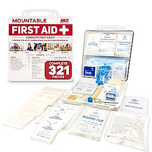 Complete 321 Piece Emergency First Aid Kit | Business & Home Medical Supplies | Wall Mountable Hard Case | Office, Car, Travel, School, Camping, Hunting, Sports