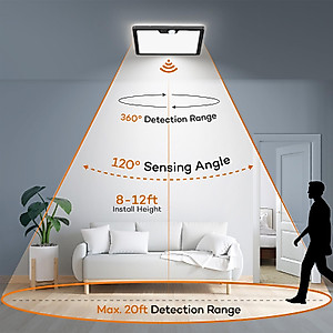 Annaror Motion Sensor LED Ceiling Light Wired, 18W 1800LM Flush Mount Light Fixture with 3 Timer, 3000K 4000K 5000K Selectable, Square Motion Ceiling Light for Closet Porch Stairs Hallway, Black