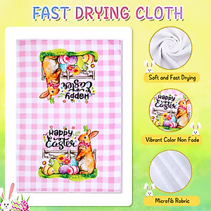 RUMIA 4 Pcs Easter Kitchen Towels Buffalo Plaid Happy Easter Kitchen Dish Towels Dishcloth 18 x 26 inch Easter Gnomes Bunny Eggs Hand Towels for Spring Easter Housewarming Gifts Kitchen Decor