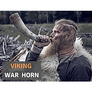 OldEmperor Viking War Blowing Horn| 12 Inch Genuine Ox Battle Trumpet with Leather Strap-Hand Engraved| Easy and Clear Sound| Viking Gift for Men and Women