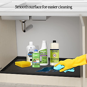 Under Sink Mat Waterproof for 36" Cabinet, Kitchen Rubber mat, Holds Over 3.3 Gallons Liquid Carbon Cabinets Leak Protector Bathroom Sink Line Drip Tray Sink Pan Black 35x22.5 inch