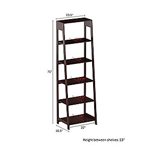 Lavish Home 5-Tier Ladder Bookcase - Freestanding Tiered Wood Bookshelf with Leaning Look - Decorative Shelves for Home and Office Storage (Brown)
