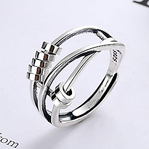 YSSN Handmade 925 Silver Ring Adjustable Size Sterling Silver Anti Anxiety Rings For Women Men Fidget Spinner Band Unisex Adjustable Stacking Spinning Worry Ring