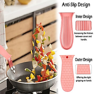 Silicone Cast Iron Handle Cover 5 Pack, Pot Holder for Kitchen, High Heat-Resistant Skillet Grip Protective Sleeve Fitted on Frying Pans, Anti-Slip Machine-Washed Rubber Case with Hole Easy to Store