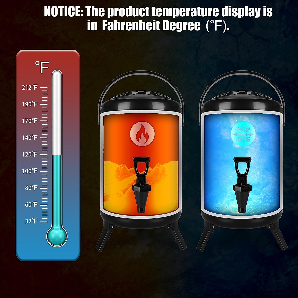 Insulated Beverage Dispenser 12 QT/3.2 Gallon, Stainless Steel Beverage Dispenser Cold and Hot Drink dispenser with Thermometer-Spigot for Hot Tea & Coffee, Cold Milk, Water, Juice