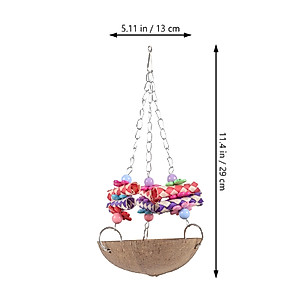 Bird Hammock Coconut Shell Hamster Nest Parrot Cage with Chain Charm and Fake Flower for Pet Hanging Bed (5x11”)