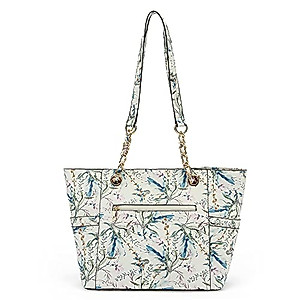 Style Strategy PU Leather Tote with Whipstitch Details and Chain - Women Fashion Shoulder Handbag Purse