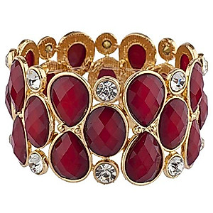 LUX ACCESSORIES Gold Tone Red Burgundy Crystal Teardrop Shimmer Stretch Bracelet