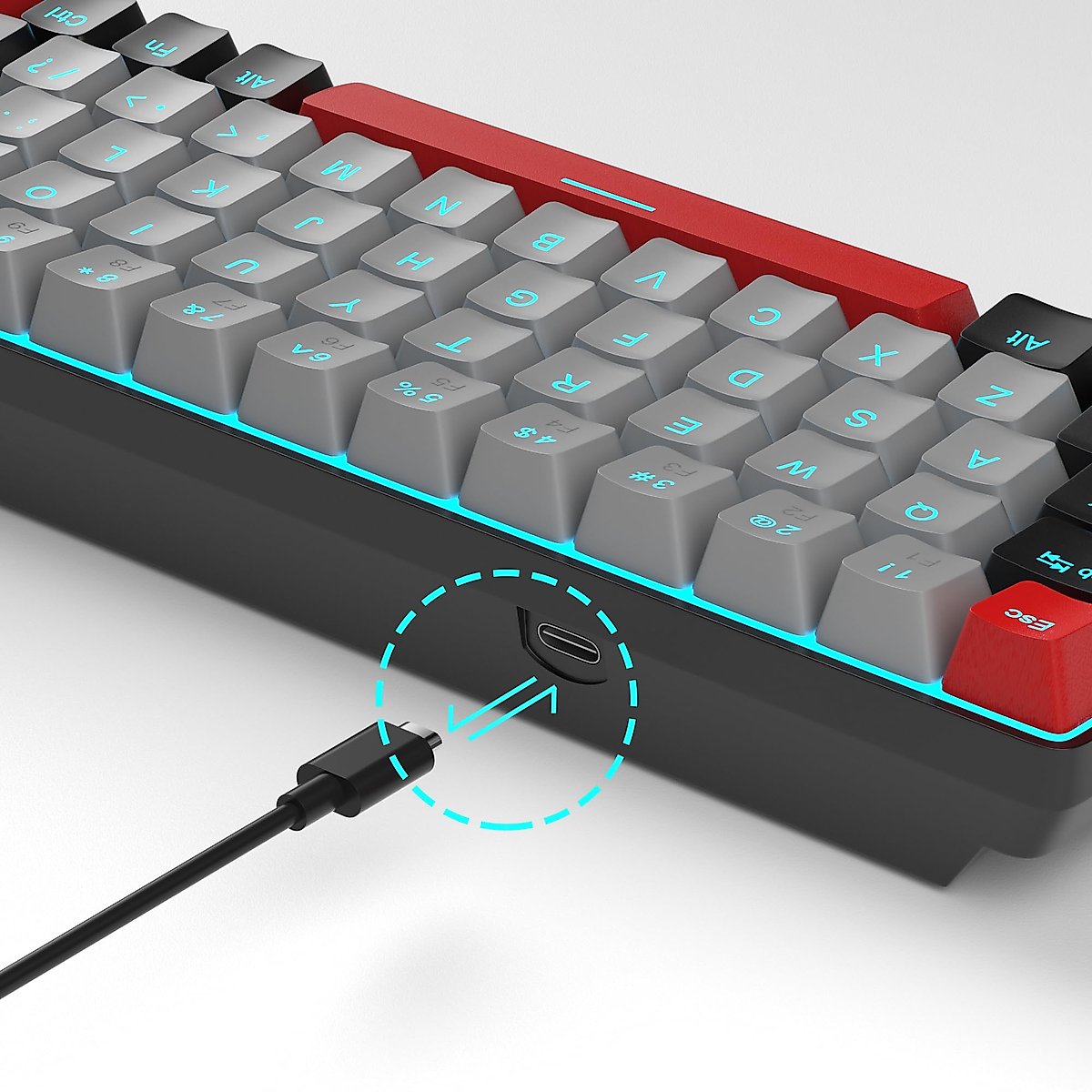 MageGee Portable 60% Mechanical Gaming Keyboard, MK-Box Blue LED Backlit Compact 68 Keys Mini Wired Office Keyboard with Brown Switch for Windows Laptop PC Mac - Grey/Black