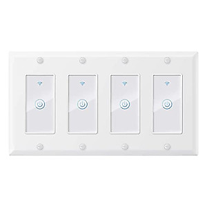 WIFI Smart Light Switch,Inle Tuya Smart Switch,Compatible with Alexa/Google Assistant and IFTTT,Remote Control and Timer,No Hub Required,Neutral Wire Required,15A 100-240v 2.4GHz(4 Gang)