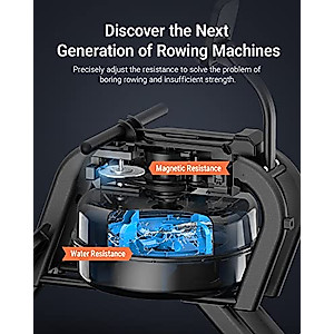 MERACH Water Magnetic Rowing Machine, Bluetooth Rower Machine with App Compatible and Dual Slide Rail, 350LB Max Weight, 16 Levels of Auto Resistance Feature, Rowing Machines for Home Use, R06