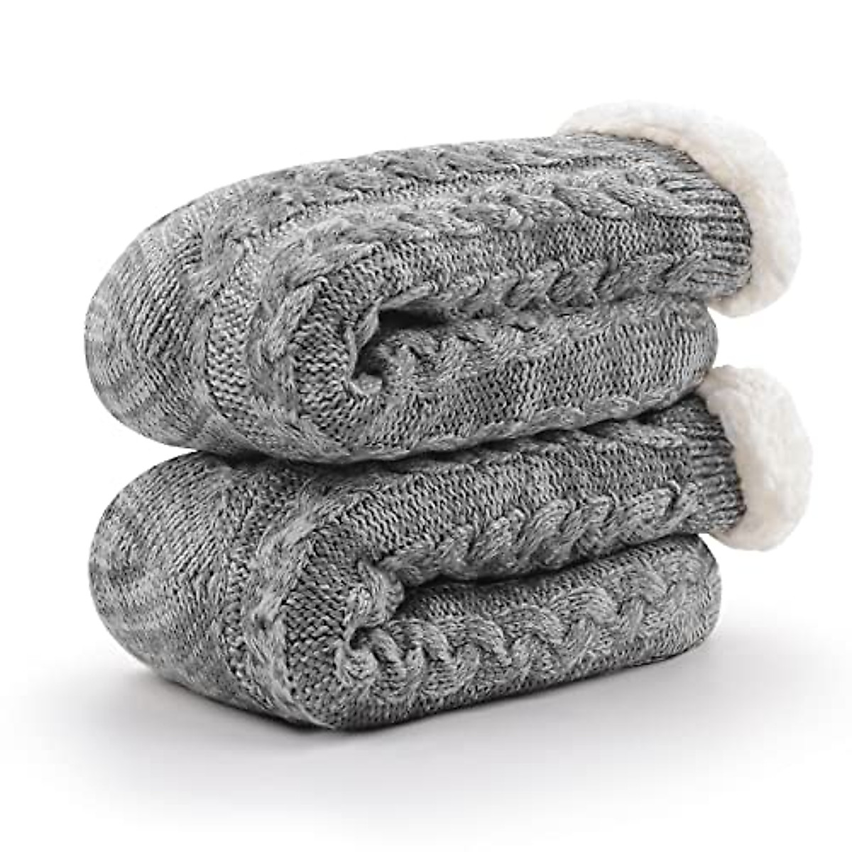 SIMIYA Mens Warm Fleece Lined Winter Soft Non Slip Socks Christmas Gift Mens Slipper Socks(Grey), Medium