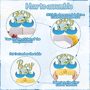 12Pcs Baby Shower Honeycomb Centerpieces Party Decor for Boys,Blue Gold Floral It's a Boys Gender Reveal 3D Table Centerpieces Decoration for Kids Baby Shower Party Photo Props Supplies