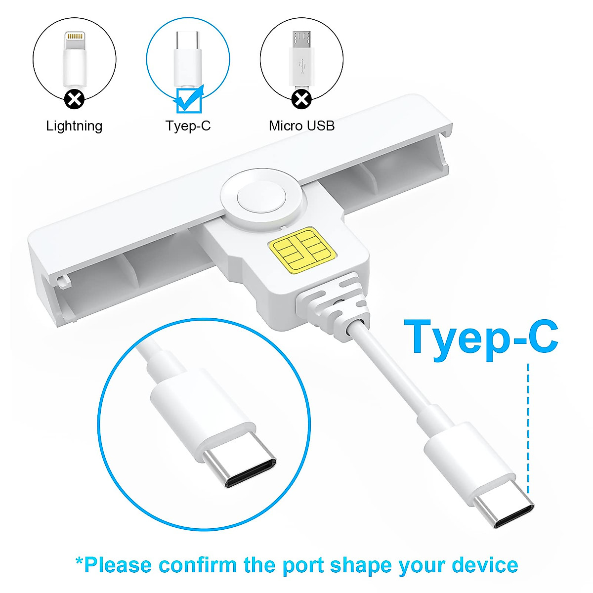 Type C CAC Reader, DOD Military USB C Common Access CAC Card Reader, USB C Smart Card Reader PIV CAC Reader Credit Card Reader Compatible with Windows, Mac OS(Mini Fold and Portable Type C)