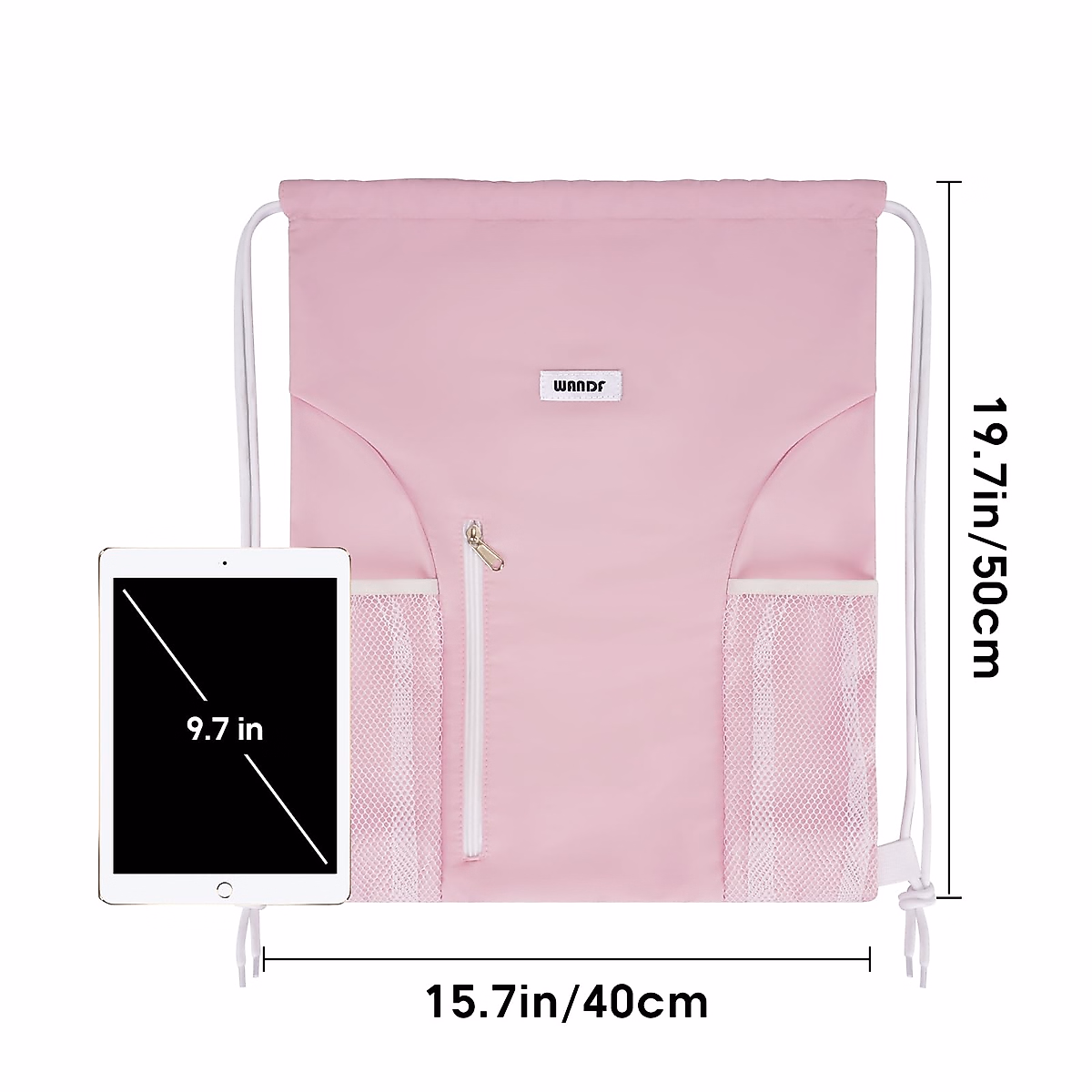 WANDF Drawstring Backpack Sports Gym Sackpack with Mesh Pockets Water Resistant String Bag for Women Men(Pink)