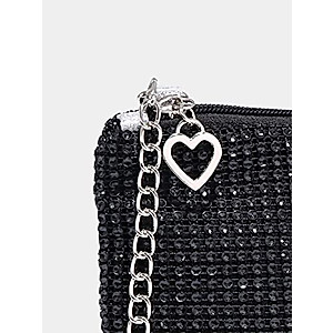 GORGLITTER Women's Rhinestone Clutch Purse Heart Chain Evening Bag Glitter Purse Handbag Black One Size