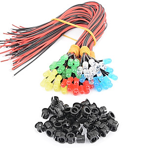 QUNQI STAR 50pcs 12V LED Lights Emitting Diodes, Pre Wired 7.9 Inch DC 12 Volt 5mm LED Assorted Kit for Circuit Science Experiment, DIY Lighting Projects(Mixcolors)