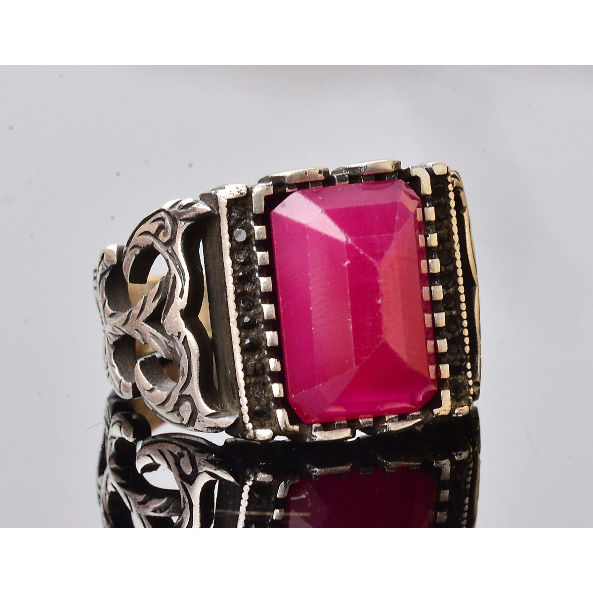 Real Genuine Ruby Gemstone Ring, 11.55 Carat, Sterling Silver Ring, Silver Ring Gemstone Band