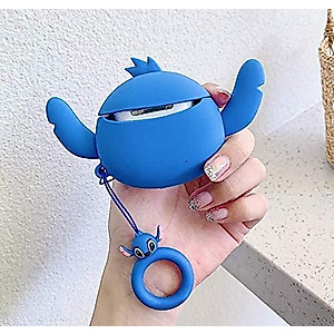 Soft Silicone Shockproof Cover, New 3D Cute Cartoon Creative Fun Case Skin with Keychain Design for AirPods Pro Charging Case 2019 (Stitch)