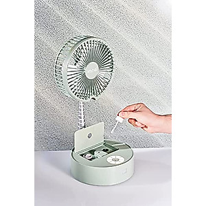 Portable Fan & Essential Oil Diffuser – Foldable Standing or Desk Fan with Night Light, Air Diffuser, Humidifier – 24 Hr. Run Time (Green)