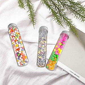 WOPPLXY 50 Pcs 65 ml Clear Flat Plastic Test Tubes with Screw Caps, Plastic Candy Tubes with Screw Caps, Bath Salts Test Tubes, Gumball Tubes for Candy,Bath Salts,Spices,Beads Display and Party Decor