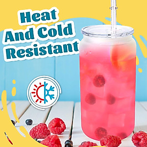 Joyclub 8 Pack Sublimation Cups 16 OZ Frosted Glass Cans Blanks with Clear Lids Mason Jars for Iced Coffee Beer Juice and Soda Drinks