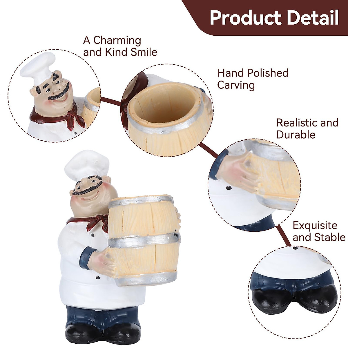 Chef Figurines Toothpick Holder, Resin Toothpick Dispenser with Italian Chef Statue for Kitchen Counter Restaurant Coffee Shop Decor