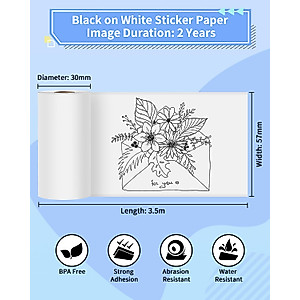 Fimax 9 Rolls Sticker Thermal Paper for Mini Printer, 57mm Thermal Paper HD Photo Paper White Self-Adhesive for Mini Portable Printer and PeriPage A6 Pocket Thermal Printer, 57 x 30