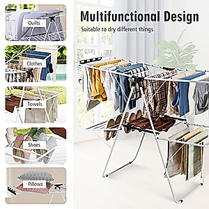 Nightcore 2-Layer Clothes Drying Rack, Aluminum Drying Rack with Adjustable Height, No Assembly Need, Compact Foldaway Gullwing Laundry Rack for Indoor Outdoor