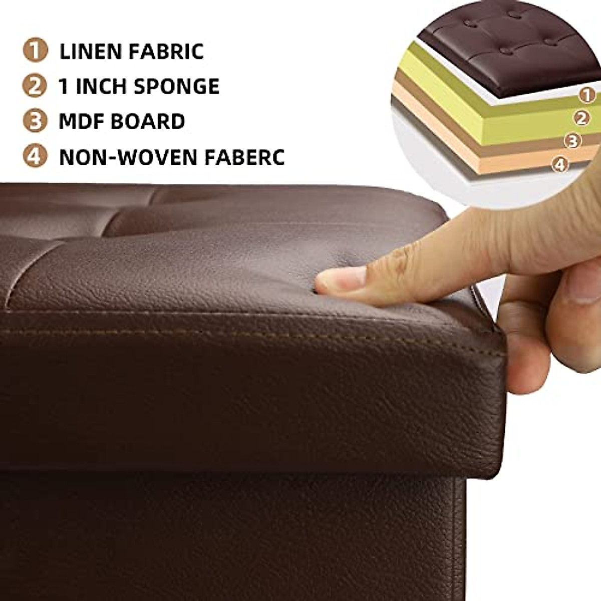 Hamgtrion Ottoman Storage Ottoman Folding Ottomans Footrest Storage Ottoman Small Footstool Rectangle Bench Cube for Room Living Room Bedroom Brown L17W13H13inches
