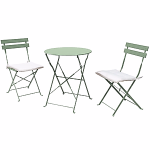 Grand patio 3-Piece Bistro Set Folding Outdoor Furniture Sets with Premium Frame Portable Design for Bistro & Balcony (Sage Green with Cushion)
