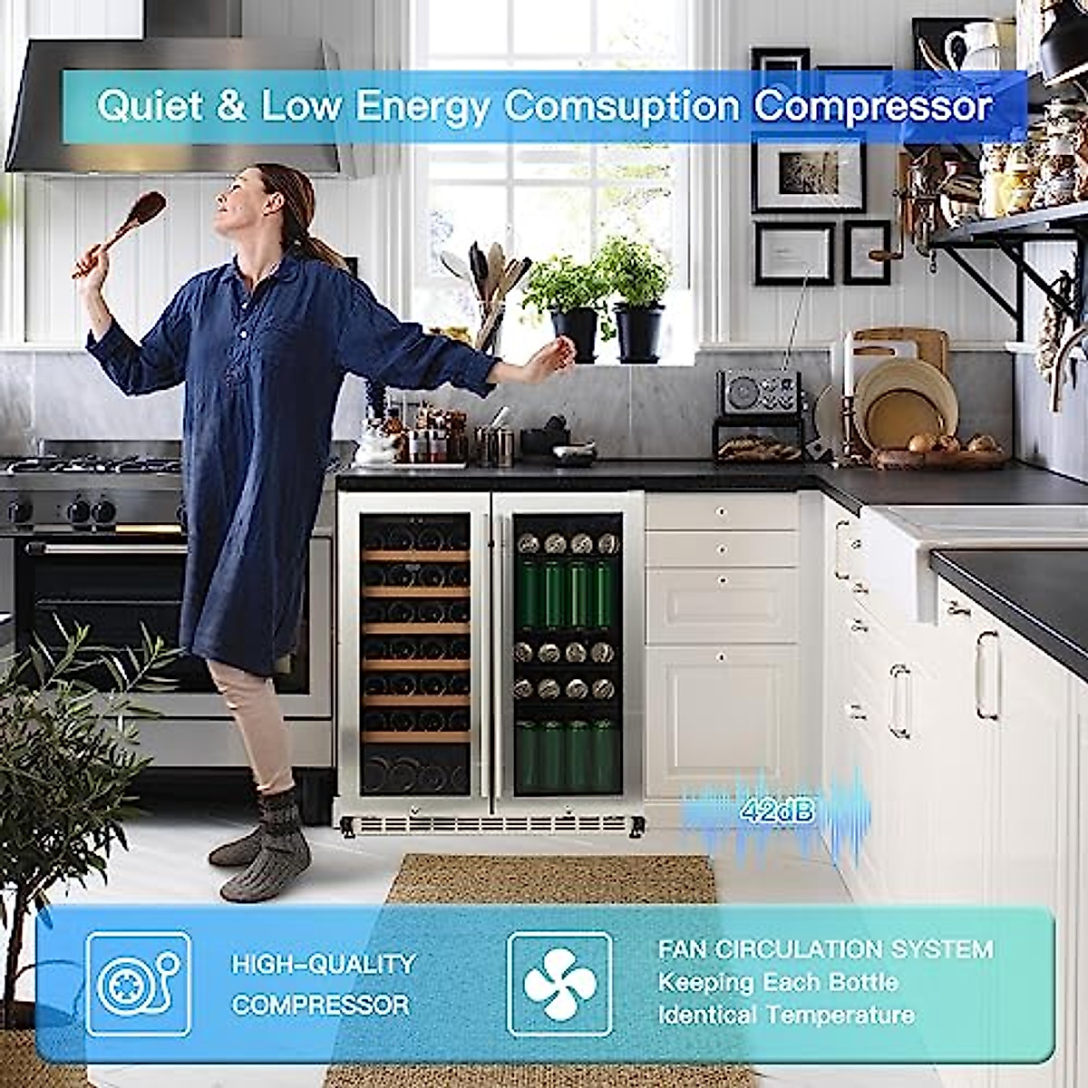 ICEJUNGLE Wine and Beverage Refrigerator-68 Bottle Wine Cooler- Dual Zone, Stainless Steel, Built-In/Freestanding, Adjustable Shelves & Digital Temperature Display, Low-Noise - 30 Inch