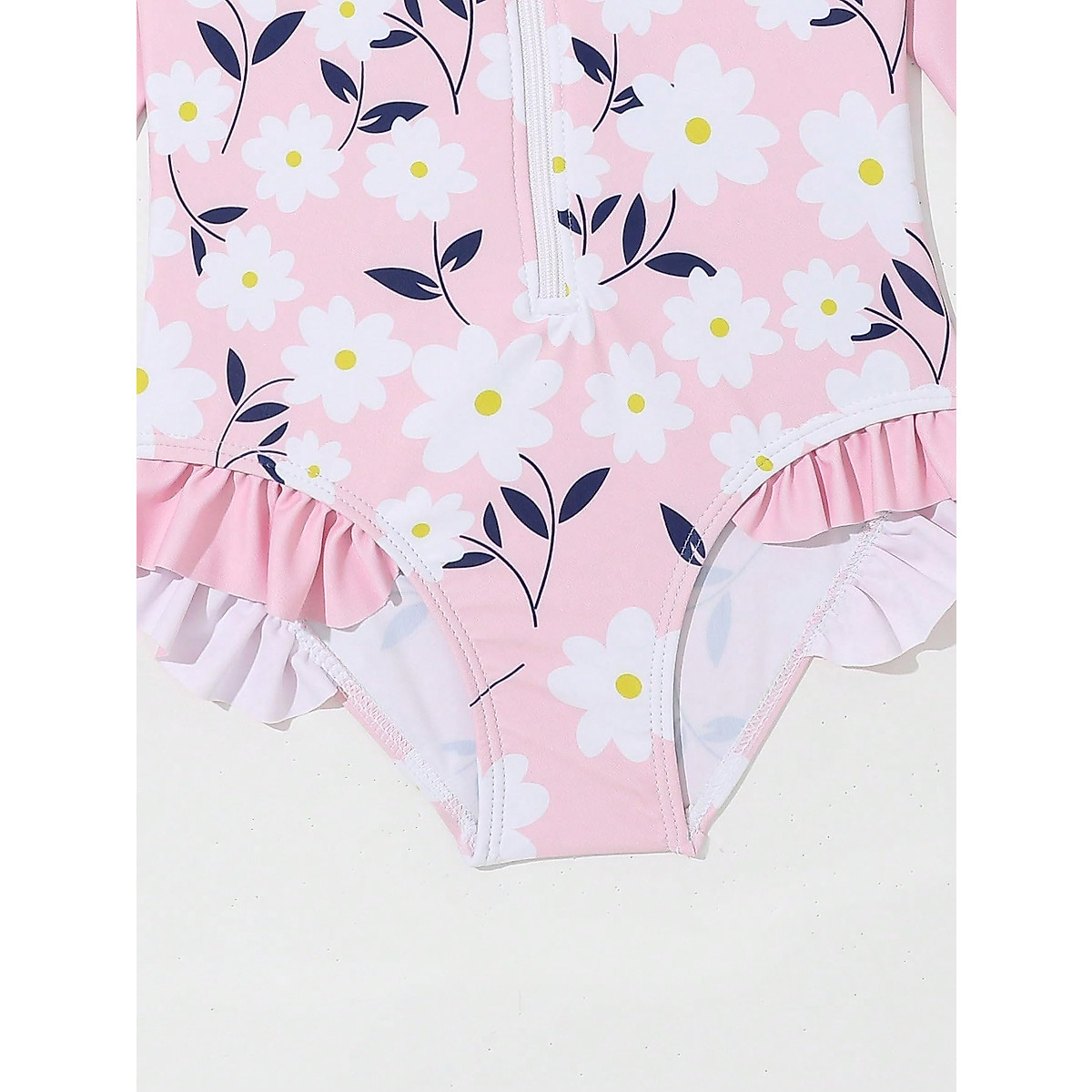 SweatyRocks Girl's Cute Floral Print Long Sleeve Mock Neck Zip Front One Piece Monokini Swimsuit Blue 6Y