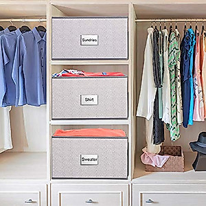 Kntiwiwo Storage Bin Fabric Storage Baskets for Closet Shelves Decorative Storage Boxes Rectangle Basket with Handles Labels for Home Bedroom Living Room Office 14.4”x10”x8.3” Gray Set of 3