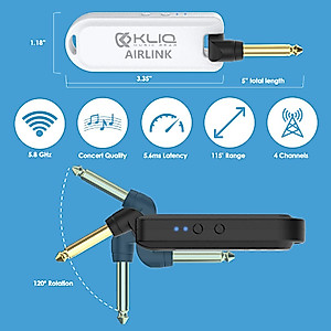 KLIQ Airlink 5.8 GHz Rechargeable Wireless Audio System designed for Electric Guitar, Bass and other Electric Instruments-Digital Transmitter/Receiver Set (5.8G Wireless)