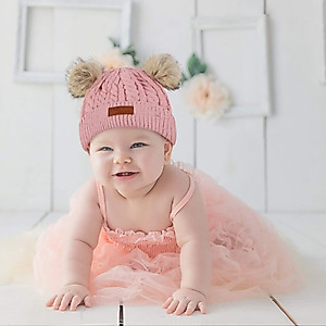 Baby Beanie Hat Double Pom Pom Toddler Beanies Warm Knit Infant Winter Hat Caps for Kids Boys Girls White