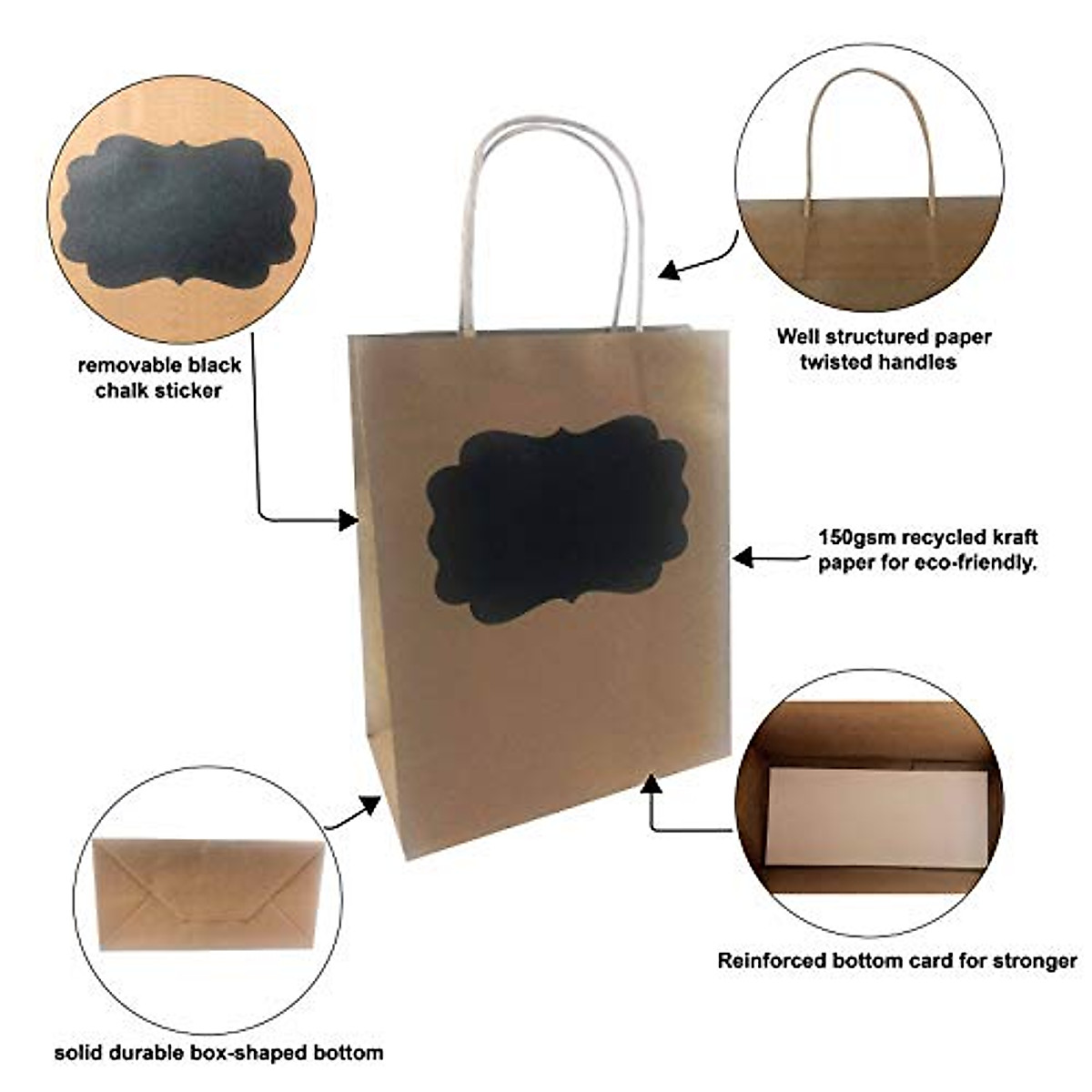 【24pcs Bags】Paper Bags With Handles- 8x10x4 Brown Shopping Bags-Gift Bags With Chalk Sticker-Mudium Size Kraft Bag-Kraft Paper Bags With Chalkboard Sticker - Party Bag With Label-White Chalk Pens- Chalk Marker…