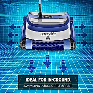 SereneLife Automatic Pool Vacuum for Inground Pools – Robotic Pool Cleaner with 4500 GPH Suction from Twin Motors and Brushes, 2 Filters and Tangle-Free Cable Cleans 50 Ft Pools with 3 Timed Cycles
