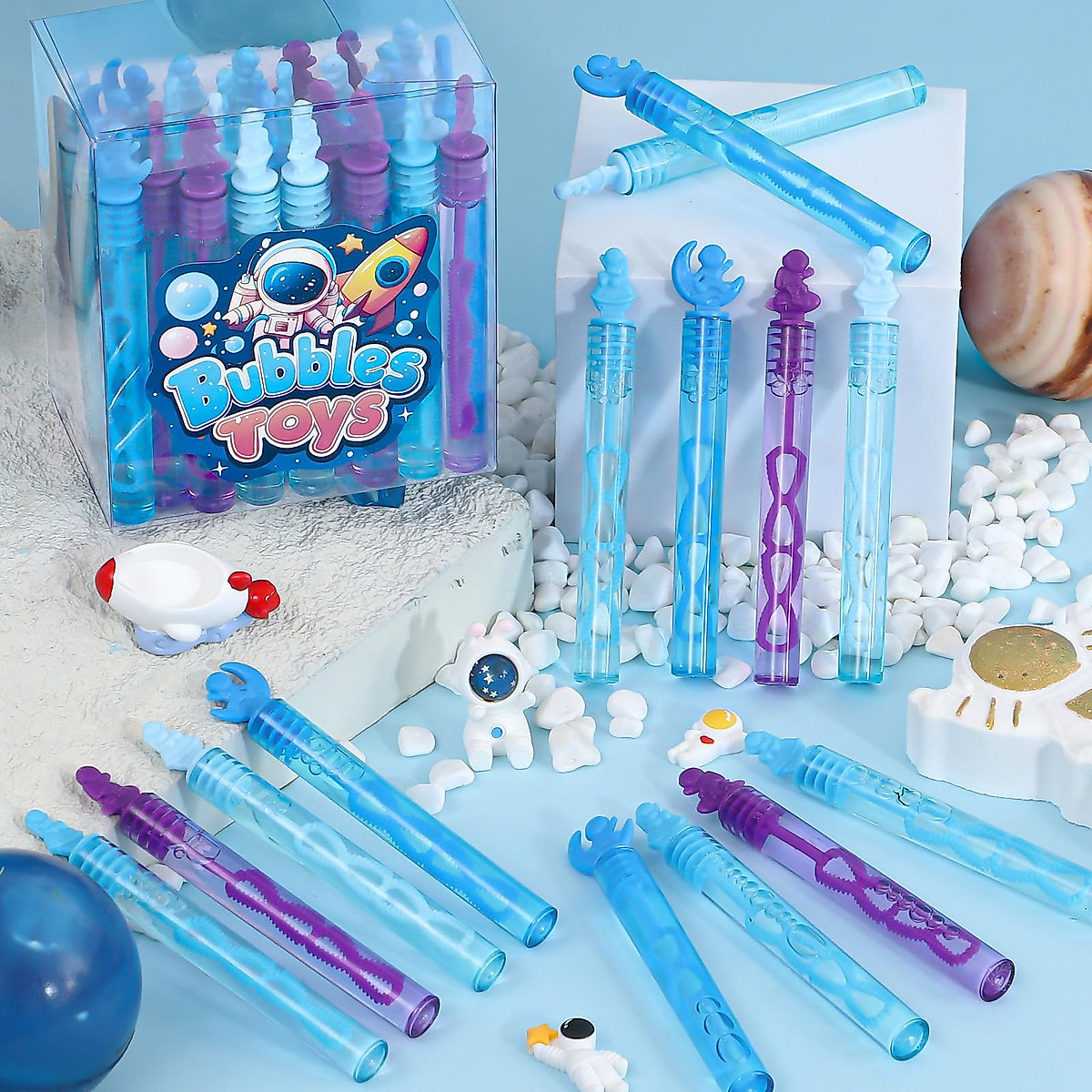 Winrayk 48Pcs Astronaut Mini Bubble Wand Bubbles Party Favors for Kids Bubbles Bulk Birthday Gift Valentine Christmas Wedding Goodie Bag Stuffer Classroom Prize Outdoor Toy Space Party Favors Supplies