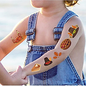 Temporary Tattoos for Kids, Thanksgiving Day Tattoos 133PCS Waterproof Body Stickers, Cute Cartoon Arm Face Fake Tattoo, Holiday Party Favor Supplies Decorations Kits for Women Adults