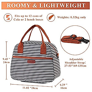 VASCHY Lunch Bags for Women, Cute Insulated Lunch Box Tote Reusable Cooler Bag with Removable Shoulder Strap for Work Classic Strip