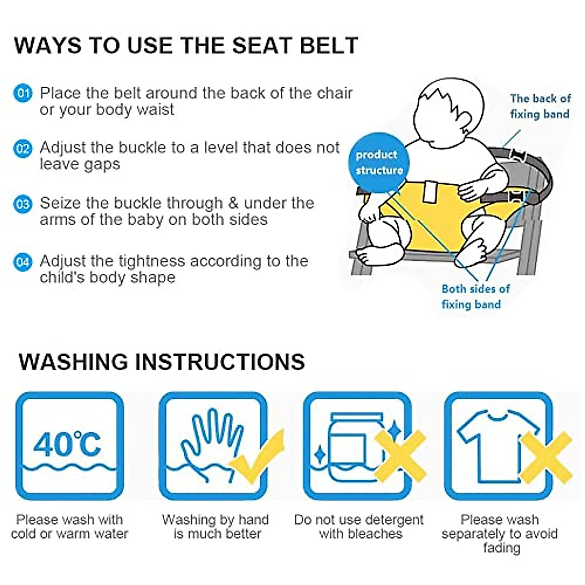 Lychee Harness Seat for High Chair Baby Feeding Safety Seat with Strap, Toddler Booster Harness Belt Portable Dining Seat Strap for Travel Home Restaurant Shopping (Black)