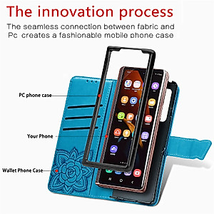 COTDINFOR Case for Samsung Galaxy Z Fold 5 Case Glitter Bling with Card Holder and Stand Leather Flip Wallet Diamond Butterfly Protective Case for Samsung Galaxy Z Fold 5 Crystal Blue