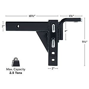 OMT Trailer Hitch Ball Mount with 2.5 Ton Towing Capacity, Class 3 Tow Hitch with 1" Hole and Pins for 2" Receiver Pickups Vans SUVs, Adjustable Drop Hitch for Trailers Campers Boats More