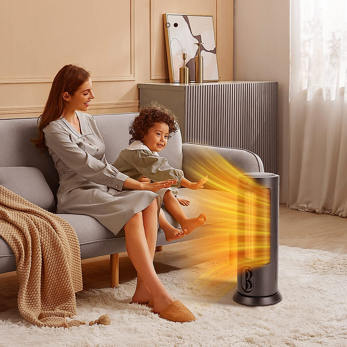 Portable Space Heater for Indoor Use, 250 ft² 1500W Ceramic Oscillating Heater with Thermostat, Tip-Over and Overheat Protection for Office and Room