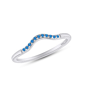 AFFY Round Cut Simulated Blue Topaz Curved Wedding Band Ring in 14k White Gold Over Sterling Silver